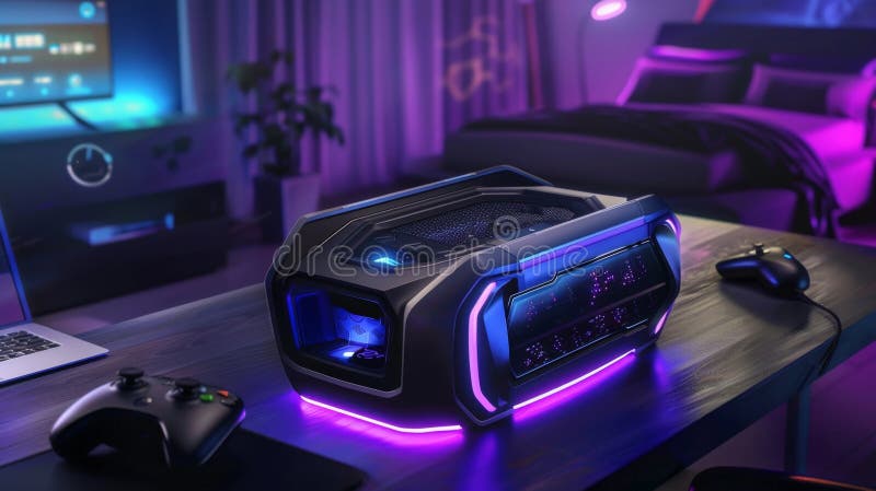 Futuristic Gaming Setup with Neon Light Computer and Peripherals Stock ...