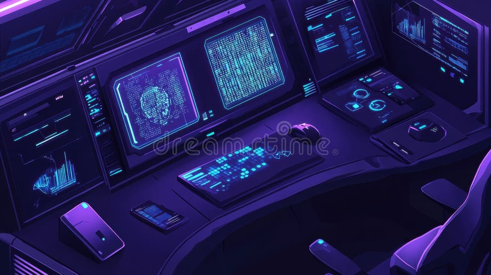 Cyberpunk Workstation stock illustration. Illustration of screens ...