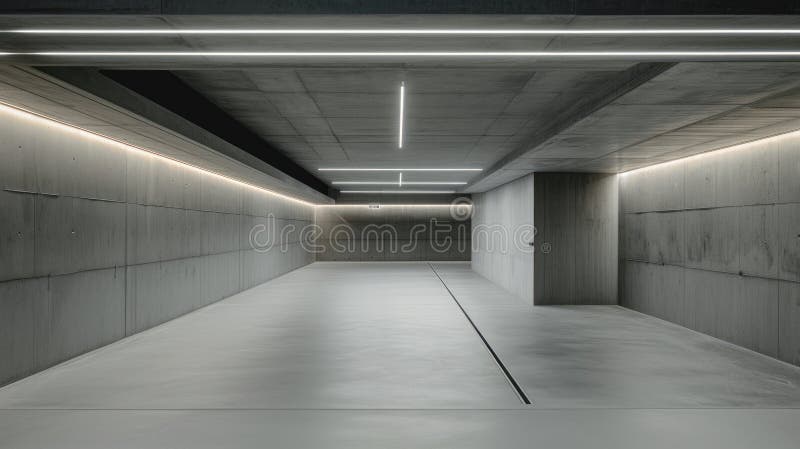 Futuristic Garage Background, Dark Concrete Tunnel with White Led Light ...