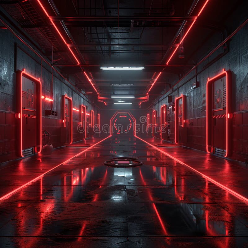 Futuristic Garage Environment Enhanced by Dynamic Neon Red Lighting ...