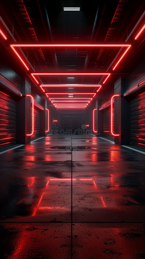 Futuristic Garage Environment Enhanced by Dynamic Neon Red Lighting ...