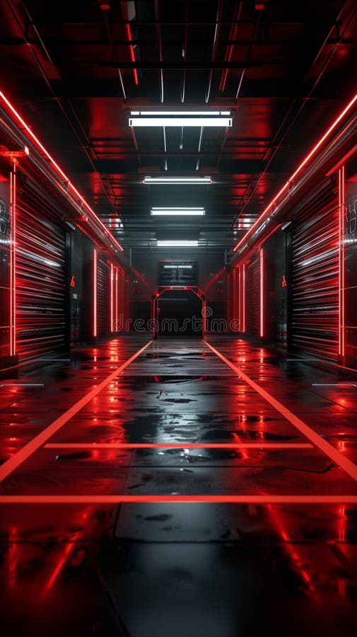 Futuristic Garage Environment Enhanced by Dynamic Neon Red Lighting ...