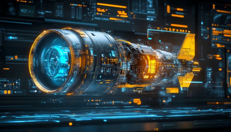 Futuristic Gas Turbine Engine with Digital HUD Display, Advanced ...