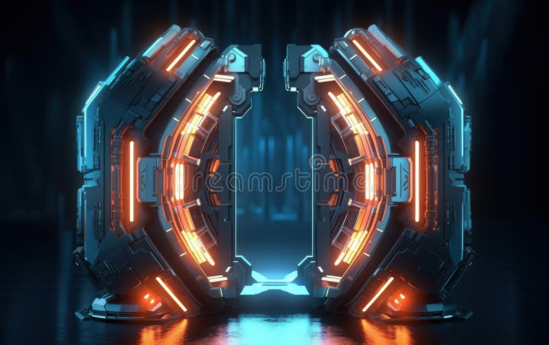 Futuristic Gate with Glowing Lights. Created by Generative Artificial ...