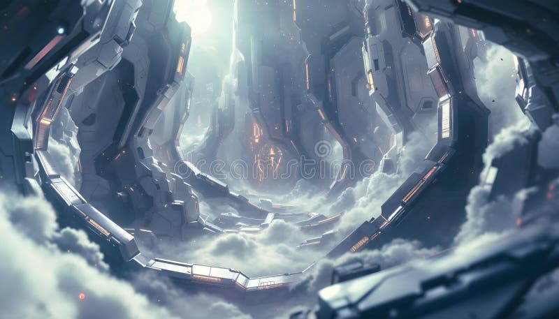 Futuristic Gateway with Glowing Lights and Sci-Fi Architecture Stock ...