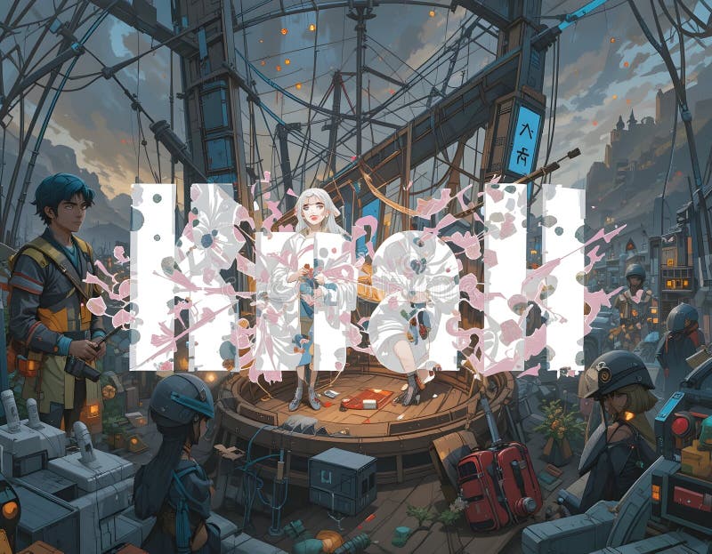 Futuristic Gathering with Characters on Platform Under Industrial ...