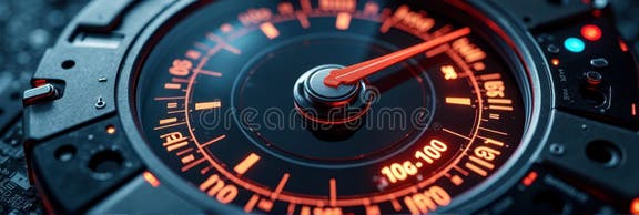 Futuristic Gauge with Red Needle Displaying Speed and Precision Stock ...