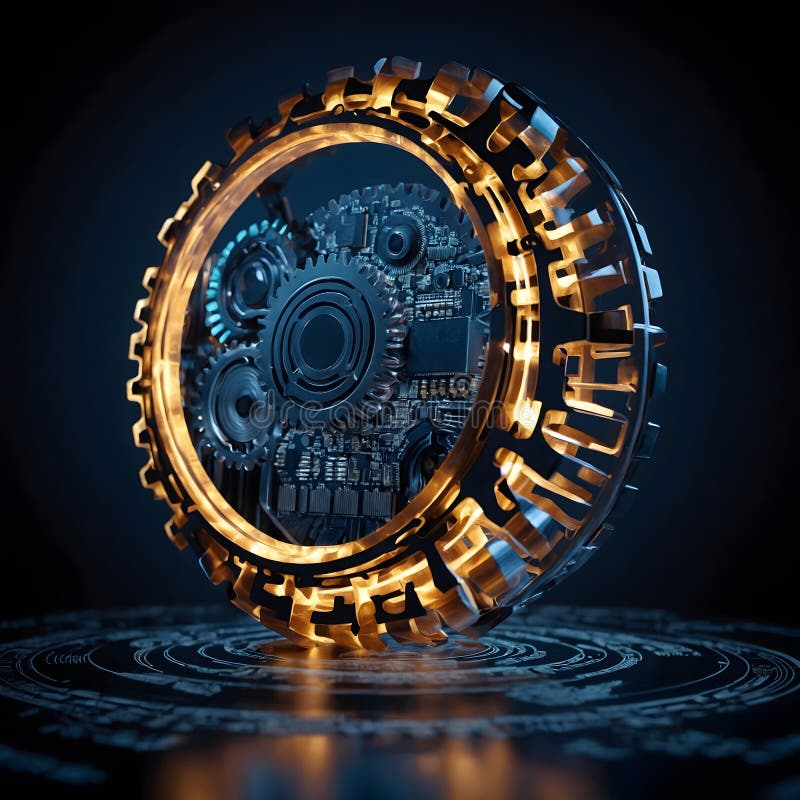 Futuristic Gear and Light Bulb Icon with Digital Circuits Depicting ...