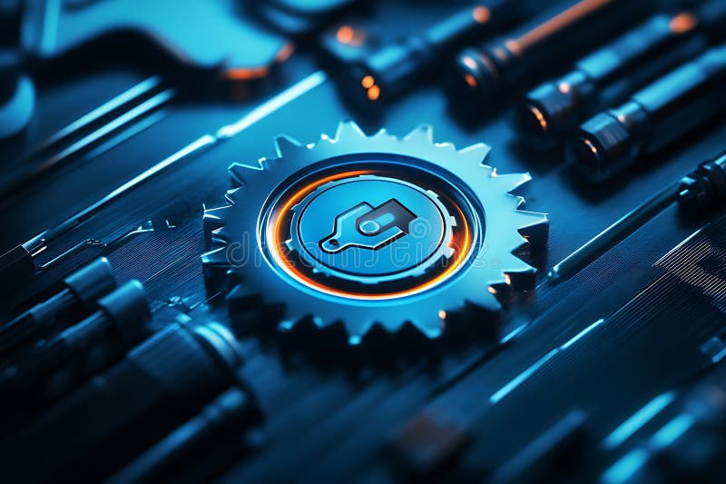 Futuristic Gear Mechanism Digital Innovation, Technology, and Blue Glow ...