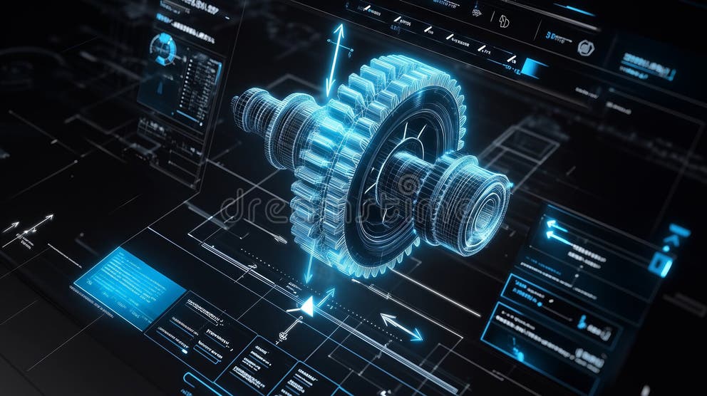 Futuristic Gear Rotating, Immersive Engineering Interface Displaying ...