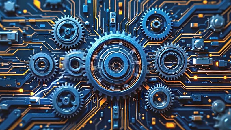 Futuristic Gears and Circuits Intertwining, Dynamic Animation ...