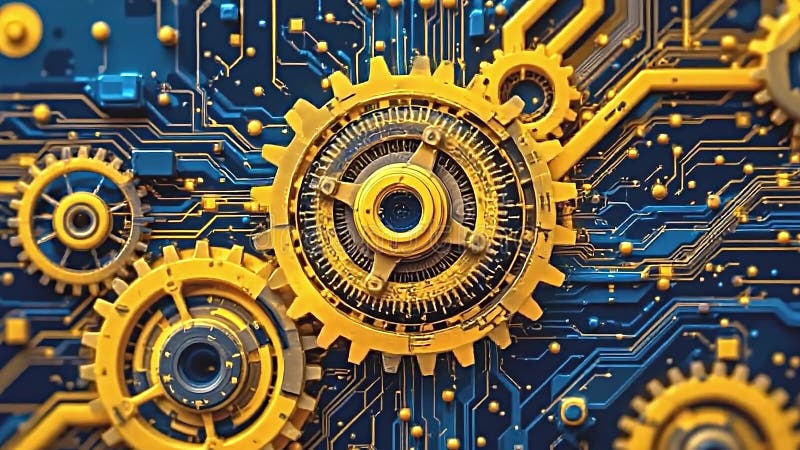 Futuristic Gears and Circuits Intertwining, Dynamic Animation ...