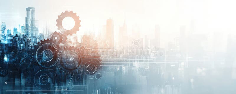 Futuristic Gears and Cogs in a Light Gray and Blue Digital Concept ...