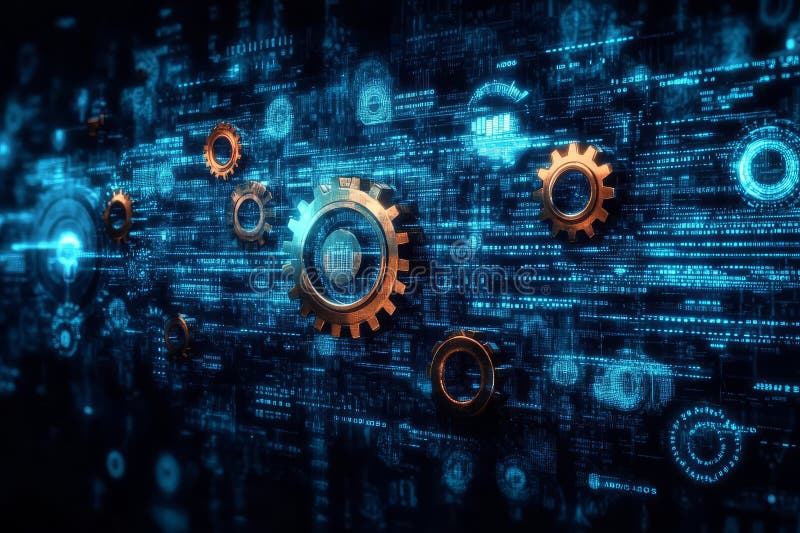 Futuristic Gears and Digital Patterns, Representing Innovation and ... Futuristic Gears and Digital Patterns, Representing Innovation and ...