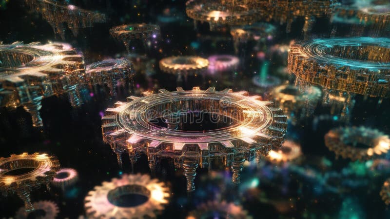 Futuristic Gears Rotating in Complex Mechanism, Creating Stunning ...