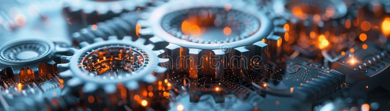 Futuristic Generative AI Technology Concept with Gray Gears on Abstract ...