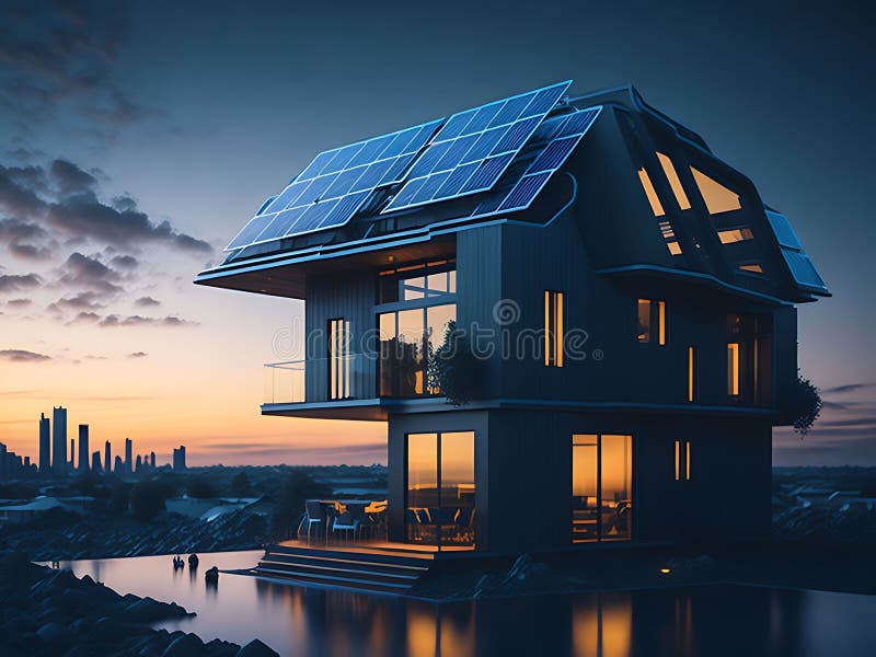 Futuristic Generic Modern Smart Home with Solar Panels System on ...