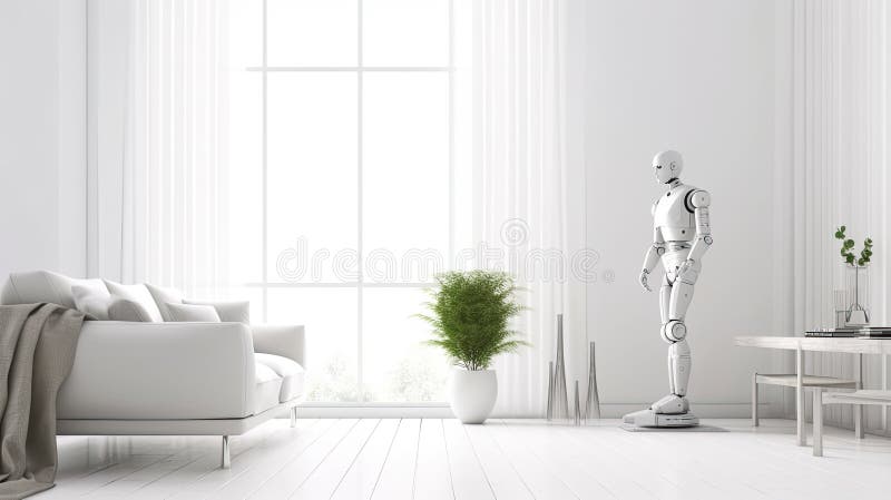Futuristic Smart Home Robot Assistant Device in Living Room, AI ...