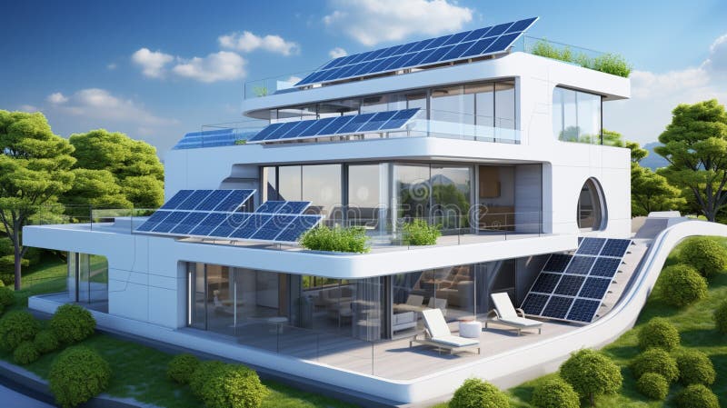 Futuristic Generic Smart Home with Solar Panels Rooftop System. a ...
