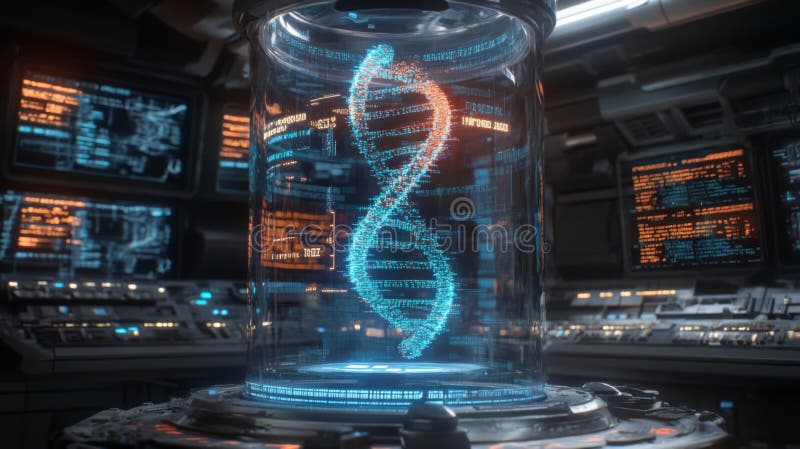 Futuristic Genetic Code Displayed in Glass Cylinder Stock Photo - Image ...