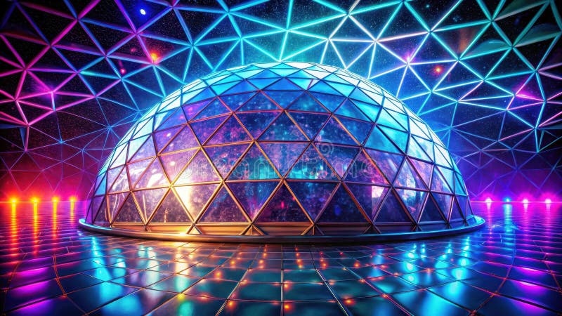 A Futuristic Geodesic Dome Enclosing a Vibrant Celestial Display Under ...