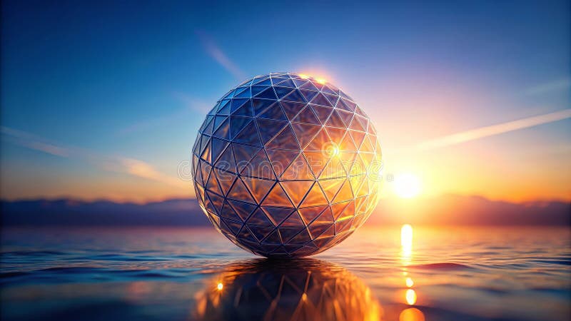 Futuristic Geodesic Sphere at Sunset on Calm Water. Generative AI Stock ...
