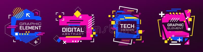 Futuristic Geometric Banner. Abstract Glitch UI Frames, Cyberpunk ...