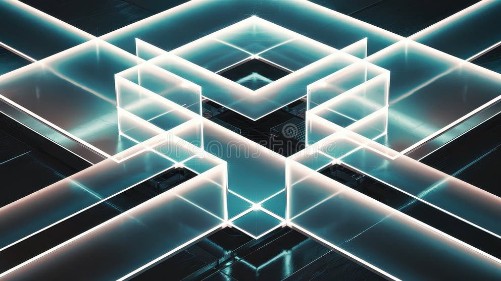 Futuristic Geometric Design Featuring Glowing Transparent Elements in a ...