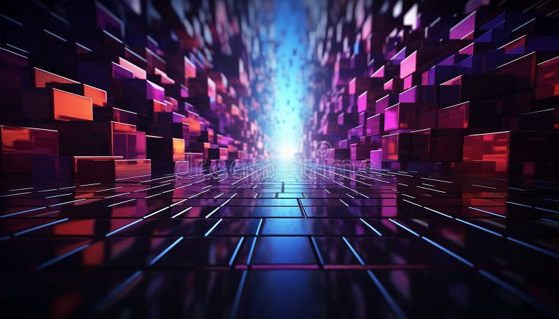 Futuristic Geometric Design, Glowing Shapes Illuminate Modern Computer ...