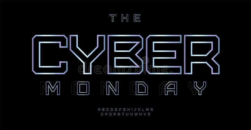 Futuristic Geometric Font, Digital Metallic Typeface, Squared Outlined ...