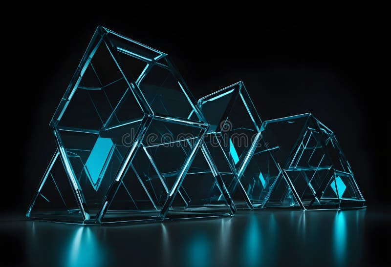 Futuristic Geometric Glass Structures with a Glowing Effect on a Deep ...