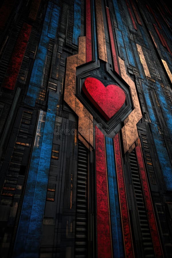 Futuristic Geometric Pattern with Heart Shape in Metallic Red, Blue ...