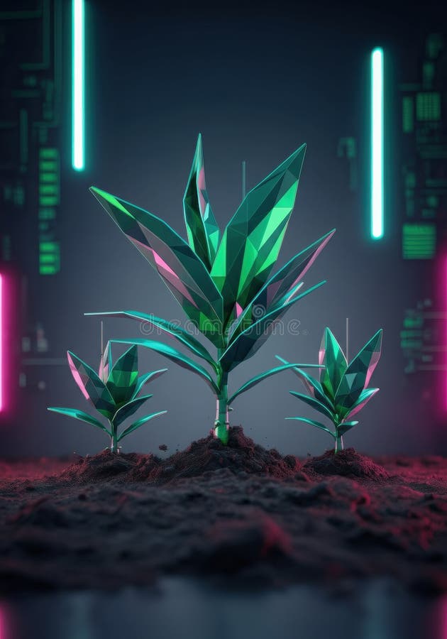 Futuristic Geometric Plants Growing in a Vibrant Digital Environment ...