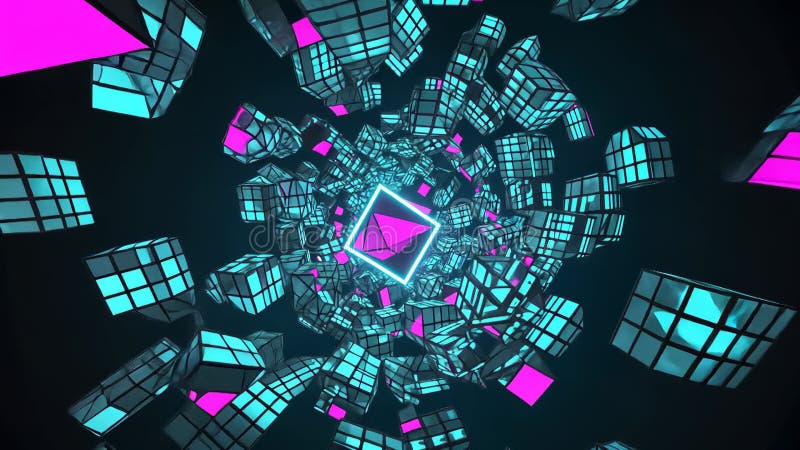 Futuristic Geometric Vortex with Neon Pink and Teal Cubes for Digital Art and Design Generative ...