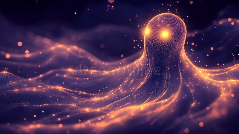 Glowing Futuristic Ghost Emerging from Digital Landscape Stock ...