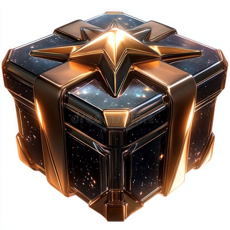 Futuristic Gift Box with Cosmic Design and Gold Accents Stock Photo ...