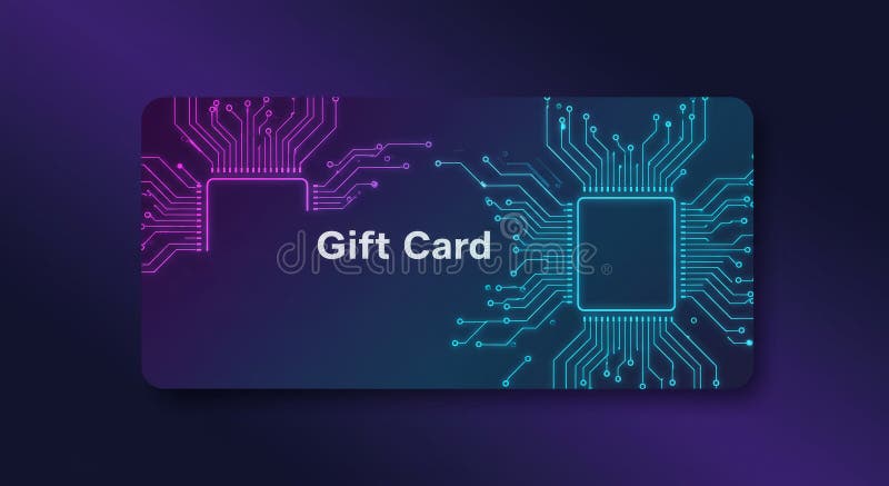 Futuristic Gift Card Design with Digital Circuitry in Purple and Blue ...