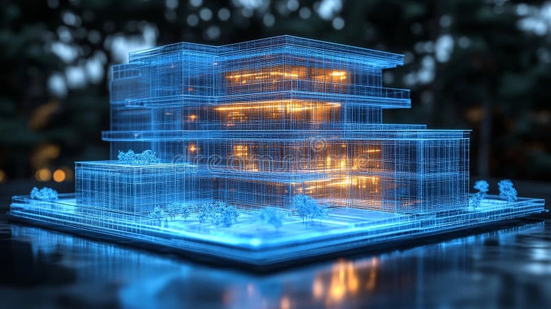 Futuristic Glass Architecture Blueprint with Digital Glow Stock ...