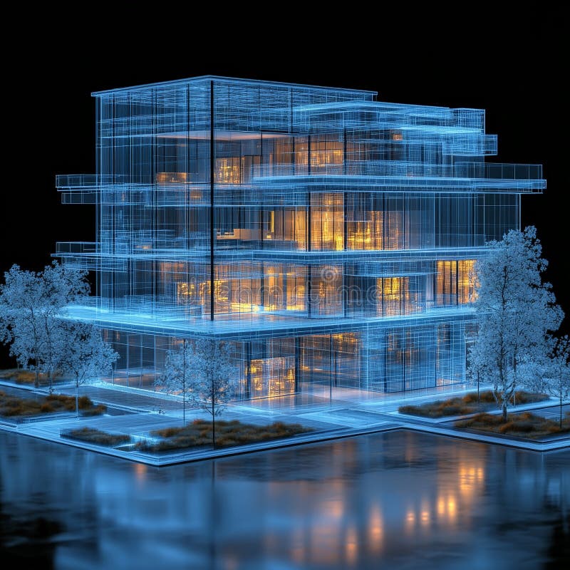 Futuristic Glass Architecture Blueprint with Digital Glow Stock ...