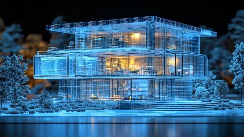 Futuristic Glass Architecture Blueprint with Digital Glow Stock ...