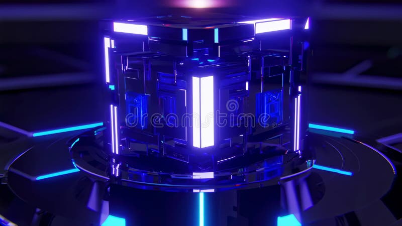 Translucent Glass Cube with Complex Geometric Patterns Rotating on ...