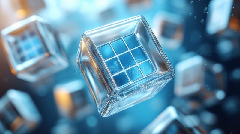 Futuristic Glass Cube with Solar Panels Stock Illustration ...