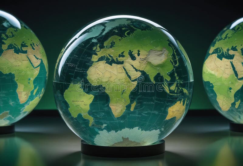 A Futuristic Glass Globe Displaying a Detailed Map of the World Stock ...