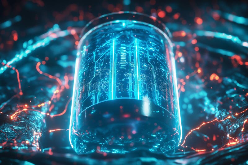 Futuristic Glass Jar with Neon Glow Stock Illustration - Illustration ...