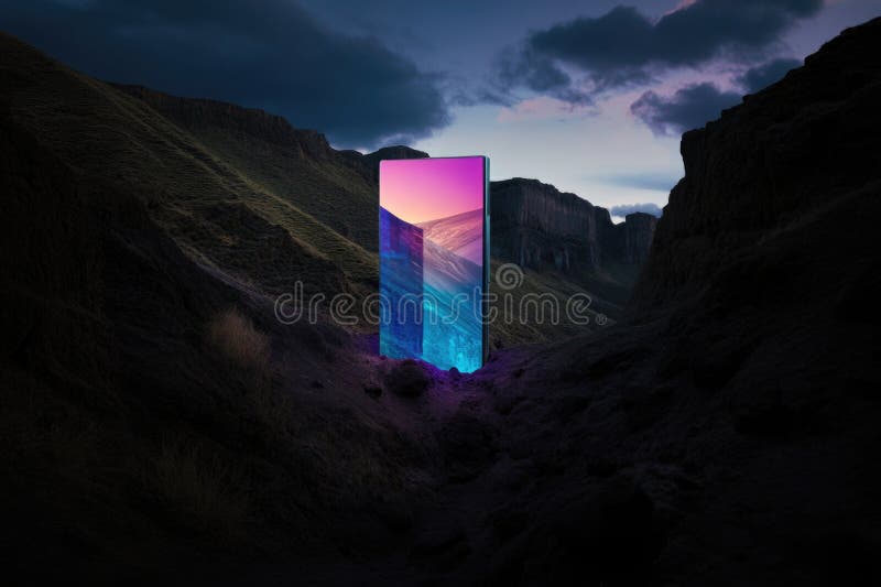 Futuristic Glass Monolith in Mystical Canyon at Twilight Stock Image ...