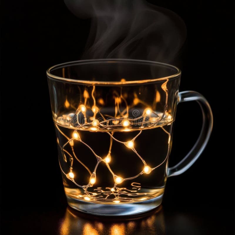 Futuristic Glass Mug with Illuminated Circuit Pattern and Rising Steam ...