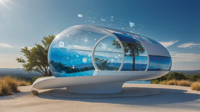 Futuristic Glass Pod Set in Natural Landscape Stock Illustration ...