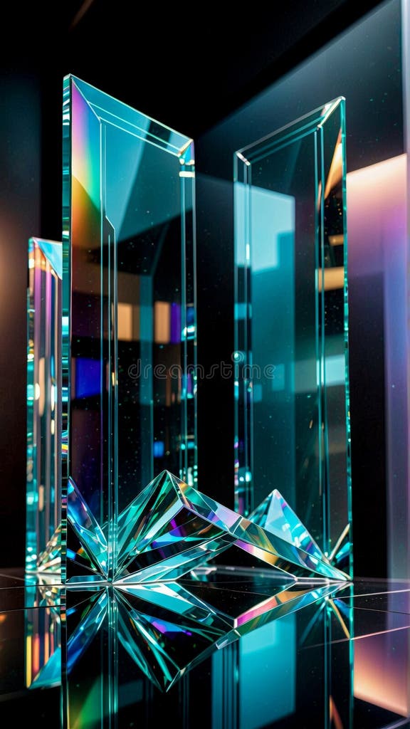Futuristic Glass Prism Structures with Rainbow Light Reflections in ...