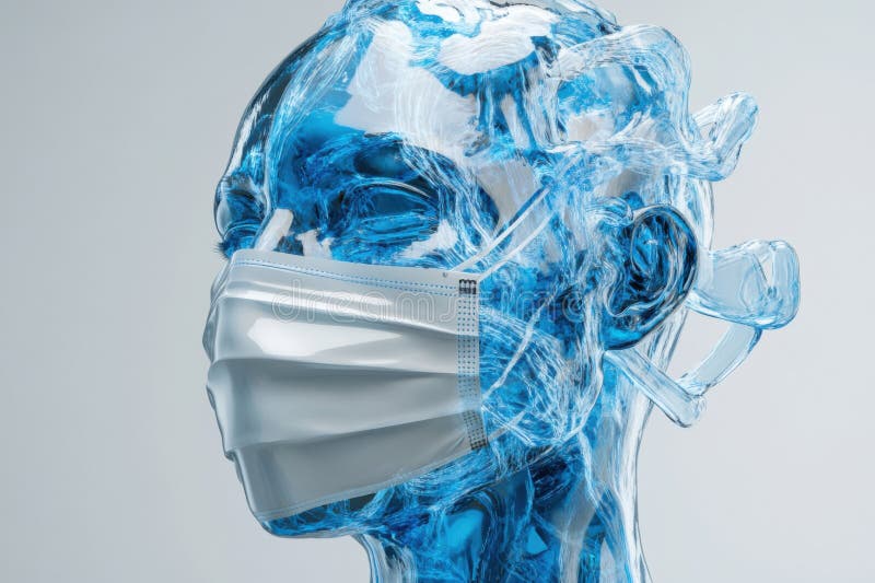 Futuristic Glass Sculpture with Face Mask Stock Image - Image of clear ...
