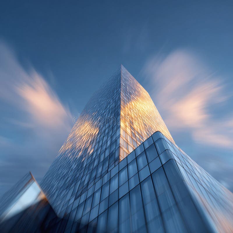 Futuristic Glass Skyscraper Ascends into a Dynamic Sky. Captures ...